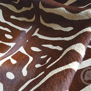 Zebra Print Brown on Beige Genuine Cowhide Rug 6 x 7 ft. 180 x 210 cm