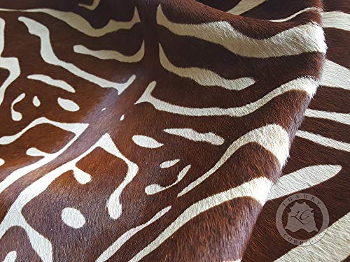 Zebra Print Brown on Beige Genuine Cowhide Rug 6 x 7 ft. 180 x 210 cm