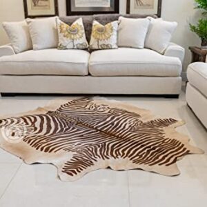 Zebra Print Brown on Beige Genuine Cowhide Rug 6 x 7 ft. 180 x 210 cm