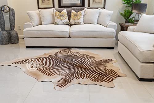 Zebra Print Brown on Beige Genuine Cowhide Rug 6 x 7 ft. 180 x 210 cm