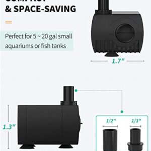 Uniclife 80 GPH Submersible Water Pump 4W 2.4ft High Lift Quiet Pump for Fountain Aquarium Fish Tank