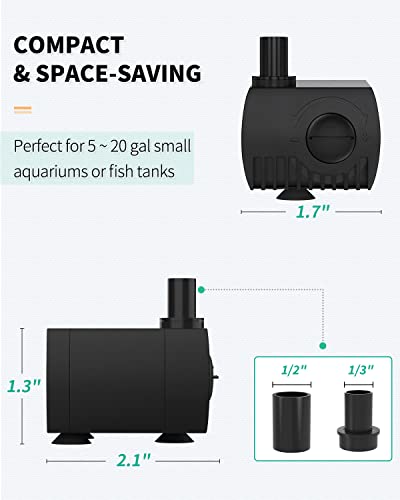 Uniclife 80 GPH Submersible Water Pump 4W 2.4ft High Lift Quiet Pump for Fountain Aquarium Fish Tank