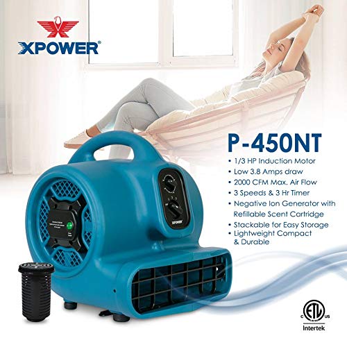 XPOWER P-450NT Freshen Aire Scented Air Mover Scent Diffusing Fan + Ionizer for Immediate Scenting, Cooling, Ventilating, & Drying of Large Areas