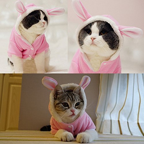 Bro'Bear Plush Rabbit Outfit with Hood & Bunny Ears for Small Dogs & Cats Pink (X-Small)