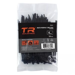 tr industrial multi-purpose uv resistant black cable ties, 4 inches, 100 pack