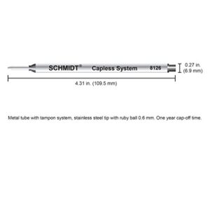 SCHMIDT 8126 Long Capless Rollerball Refill Fine Point 0.6mm, Blue, 2 Pack Blister (SC58124)