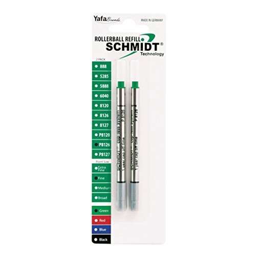 SCHMIDT P8126 Short Capless Rollerball Refill Fine Point 0.6mm, Green, 2 Pack Blister (SC58122)