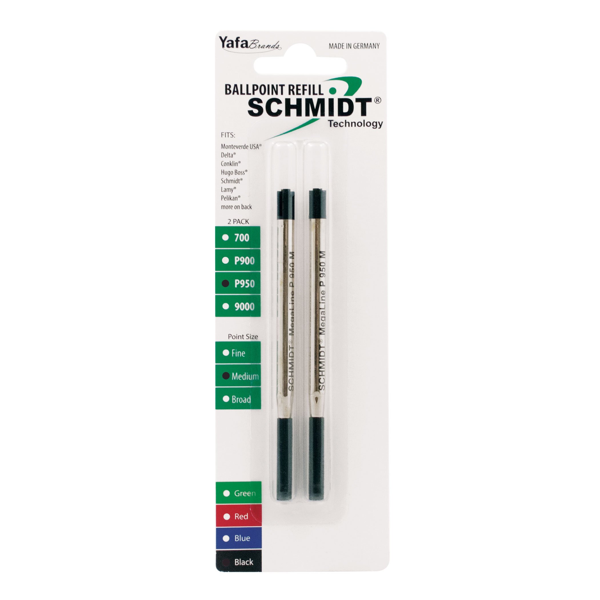 SCHMIDT P950 Megaline Pressurized Ballpoint Refill Medium, Black, 2 Pack Blister (SC58147)