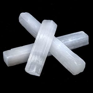 DANCING BEAR 2 Pound Selenite Small Sticks- Wands Premium Hand-Sorted Plus Include a Piece of Black Tourmaline Crystal and Educational ID Cards, Bulk, Reiki, Chakra, Good Luck & Protection