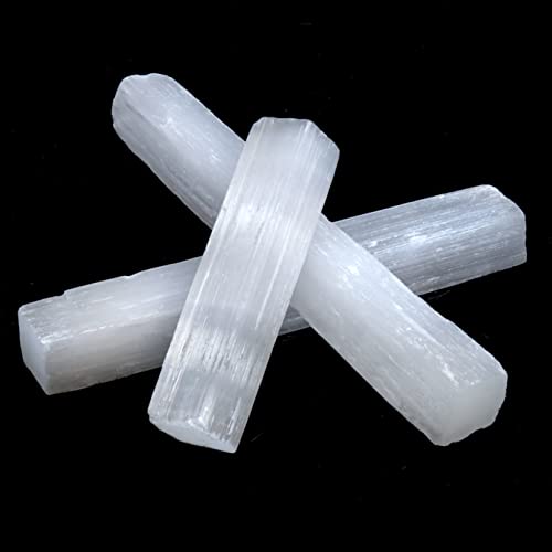 DANCING BEAR 2 Pound Selenite Small Sticks- Wands Premium Hand-Sorted Plus Include a Piece of Black Tourmaline Crystal and Educational ID Cards, Bulk, Reiki, Chakra, Good Luck & Protection