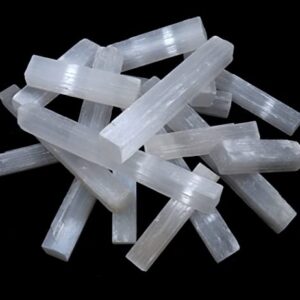 DANCING BEAR 2 Pound Selenite Small Sticks- Wands Premium Hand-Sorted Plus Include a Piece of Black Tourmaline Crystal and Educational ID Cards, Bulk, Reiki, Chakra, Good Luck & Protection