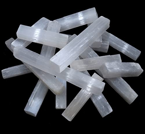 DANCING BEAR 2 Pound Selenite Small Sticks- Wands Premium Hand-Sorted Plus Include a Piece of Black Tourmaline Crystal and Educational ID Cards, Bulk, Reiki, Chakra, Good Luck & Protection