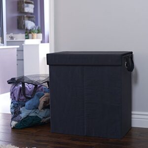 Household Essentials 5618 Double Hamper Laundry Sorter with Magnetic Lid Closure - Black