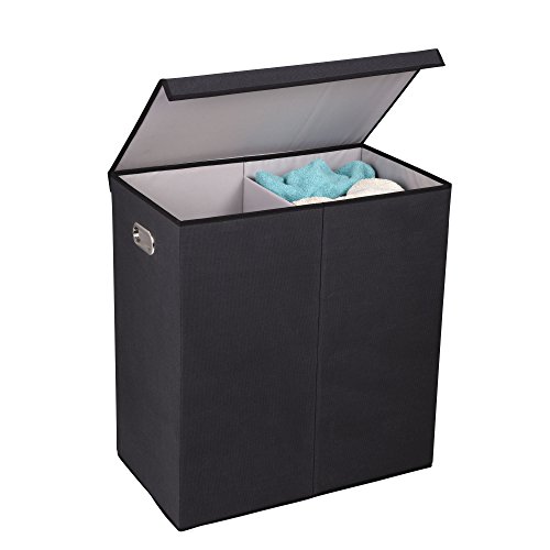 Household Essentials 5618 Double Hamper Laundry Sorter with Magnetic Lid Closure - Black