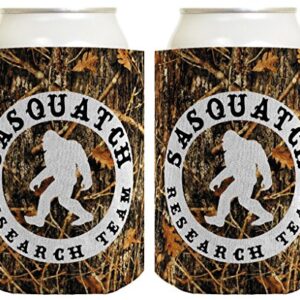 Funny Can Coolie Sasquatch Research Team Camping Gag Gift Outdoors Hiking Hunter Hunting 2 Pack Can Coolie Drink Coolers Coolies Woodland Camo