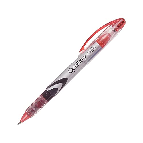 STAPLES 486575 Optiflow Rollerball Pens Fine Point Red Dozen (11527)