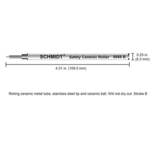 SCHMIDT 5888 Ceramic Rollerball Metal Tube Refill Broad Point 1.0mm, Black, 2 Pack Blister (SC58106)