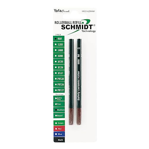 SCHMIDT 888 Ceramic Rollerball Plastic Tube Refill Medium Point 0.7mm, Black, 2 Pack Blister (SC58111)