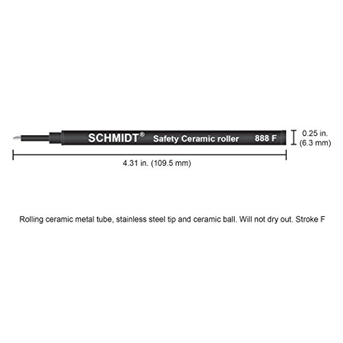 SCHMIDT 888 Technology Ceramic Rollerball Plastic Tube Refill Fine Point 0.6mm, Black, 2 Pack Blister (SC58108)