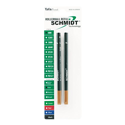 SCHMIDT 888 Technology Ceramic Rollerball Plastic Tube Refill Fine Point 0.6mm, Black, 2 Pack Blister (SC58108)