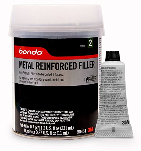 Bondo Metal Reinforced Filler - High Strength Filler, Can be Drilled and Tapped - Will Not Rust, 11.2 Fl oz with 0.37 oz Hardener