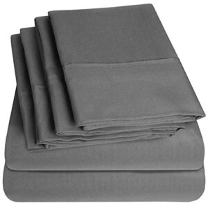 bed sheets queen size grey - 6 piece 1500 supreme collection fine brushed microfiber deep pocket queen sheet set bedding - 2 extra pillow cases, great value - queen, gray