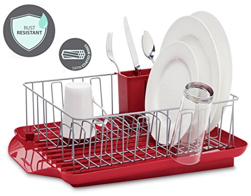 Farberware 3-Piece Dish Rack Set, Red