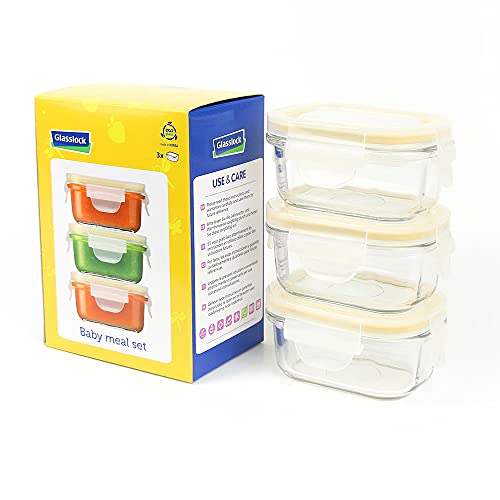 Glasslock 6pcs Set Yum Yum Eco Friendly Airtight Spill Proof Baby Meal Food Storage Container Rectangular 150ml, Safely Freeze your Homemade Baby Food