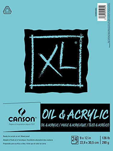 Canson XL Series Oil and Acrylic Paper, Foldover Pad, 9x12 inches, 24 Sheets (136lb/290g) - Artist Paper for Adults and Students