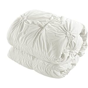 Chic Home Halpert 6 Piece Comforter Set Floral Pinch Pleated Ruffled Designer Embellished Bed Skirt and Decorative Pillows Shams Included, Queen, White