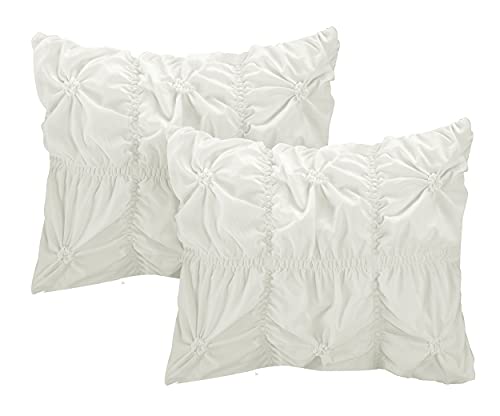 Chic Home Halpert 6 Piece Comforter Set Floral Pinch Pleated Ruffled Designer Embellished Bed Skirt and Decorative Pillows Shams Included, Queen, White