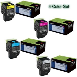 lexmark (801) toner cartridge set, 80c10c0, 80c10k0, 80c10m0, 80c10y0