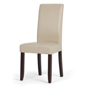 SIMPLIHOME Acadian Transitional Parson Dining Chair (Set of 2) in Satin Cream Vegan Faux Leather, For the Dining Room