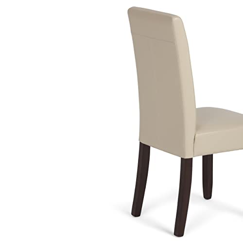 SIMPLIHOME Acadian Transitional Parson Dining Chair (Set of 2) in Satin Cream Vegan Faux Leather, For the Dining Room