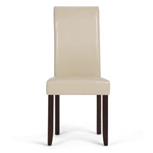 SIMPLIHOME Acadian Transitional Parson Dining Chair (Set of 2) in Satin Cream Vegan Faux Leather, For the Dining Room