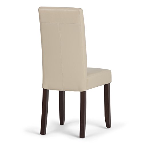 SIMPLIHOME Acadian Transitional Parson Dining Chair (Set of 2) in Satin Cream Vegan Faux Leather, For the Dining Room