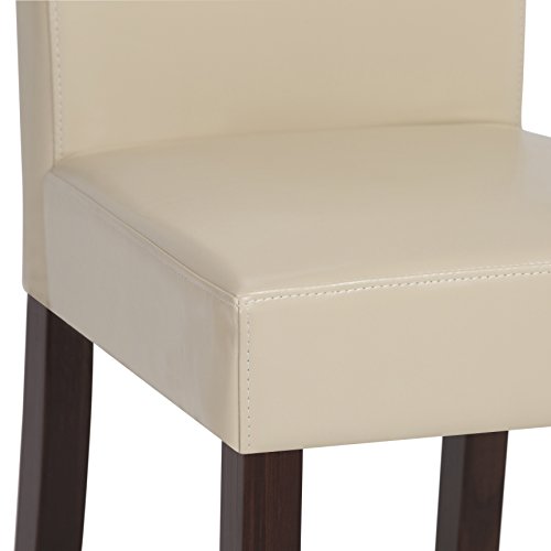 SIMPLIHOME Acadian Transitional Parson Dining Chair (Set of 2) in Satin Cream Vegan Faux Leather, For the Dining Room