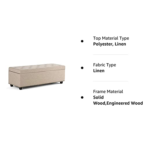 SIMPLIHOME Hamilton 48 inch Wide Rectangle Lift Top Storage Ottoman in Upholstered Natural Tufted Linen Look Fabric with Large Storage Space for the Living Room, Entryway, Bedroom, Traditional