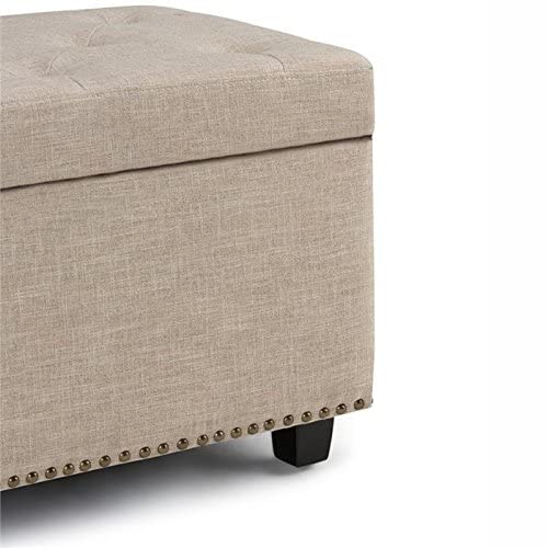 SIMPLIHOME Hamilton 48 inch Wide Rectangle Lift Top Storage Ottoman in Upholstered Natural Tufted Linen Look Fabric with Large Storage Space for the Living Room, Entryway, Bedroom, Traditional