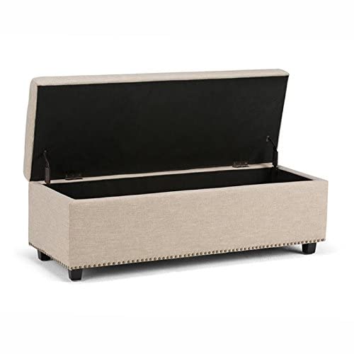 SIMPLIHOME Hamilton 48 inch Wide Rectangle Lift Top Storage Ottoman in Upholstered Natural Tufted Linen Look Fabric with Large Storage Space for the Living Room, Entryway, Bedroom, Traditional