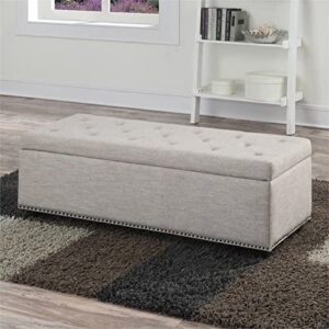 SIMPLIHOME Hamilton 48 inch Wide Rectangle Lift Top Storage Ottoman in Upholstered Natural Tufted Linen Look Fabric with Large Storage Space for the Living Room, Entryway, Bedroom, Traditional