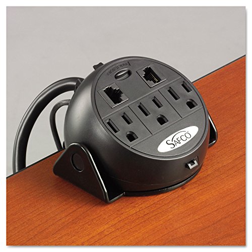 Safco 2059Bl Power Module 3 Outlets 2 Rj-45 Ports 8 Ft Cord