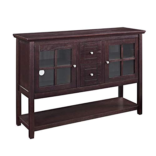 Walker Edison Charlotte Classic Glass Door Storage Buffet, 52 Inch, Espresso