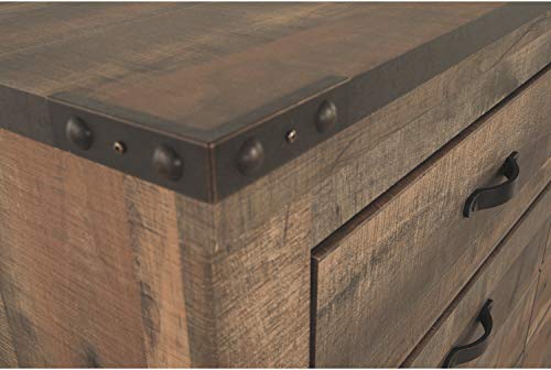 Signature Design by Ashley Trinell Rustic Youth 6 Drawer Children's Dresser with Nailhead Trim, Warm Brown