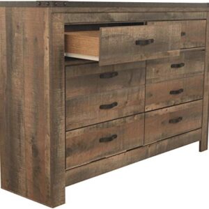 Signature Design by Ashley Trinell Rustic Youth 6 Drawer Children's Dresser with Nailhead Trim, Warm Brown