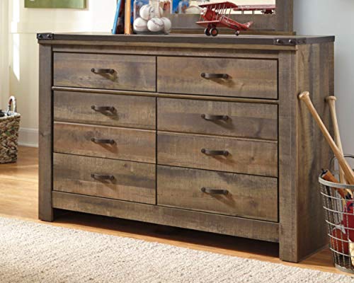 Signature Design by Ashley Trinell Rustic Youth 6 Drawer Children's Dresser with Nailhead Trim, Warm Brown