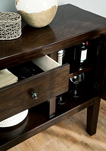 Signature Design by Ashley Haddigan New Traditional Dining Room Buffet with Wine Rack, Dark Brown