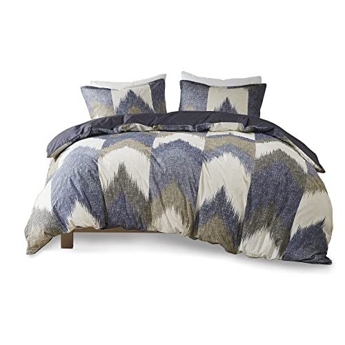 INK+IVY King Size Comforter Set, Cozy Cotton Comforter, All Season, Lightweight Comforter King Bed Set with 2 Matching Shams, Modern Cabin Lodge Ikat Chevron Design, Navy King/Cal King 3 Piece