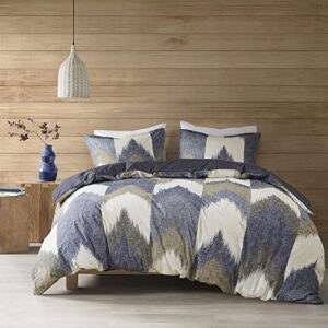 ink+ivy king size comforter set, cozy cotton comforter, all season, lightweight comforter king bed set with 2 matching shams, modern cabin lodge ikat chevron design, navy king/cal king 3 piece