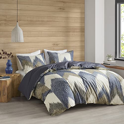 INK+IVY King Size Comforter Set, Cozy Cotton Comforter, All Season, Lightweight Comforter King Bed Set with 2 Matching Shams, Modern Cabin Lodge Ikat Chevron Design, Navy King/Cal King 3 Piece